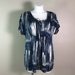 Lane Bryant | Tops | Lane Bryant Blue White Short Sleeve Blouse | Poshmark